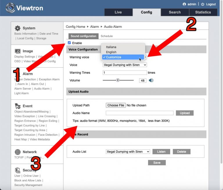 Alarm Security Camera with Warning Message and Strobe Light