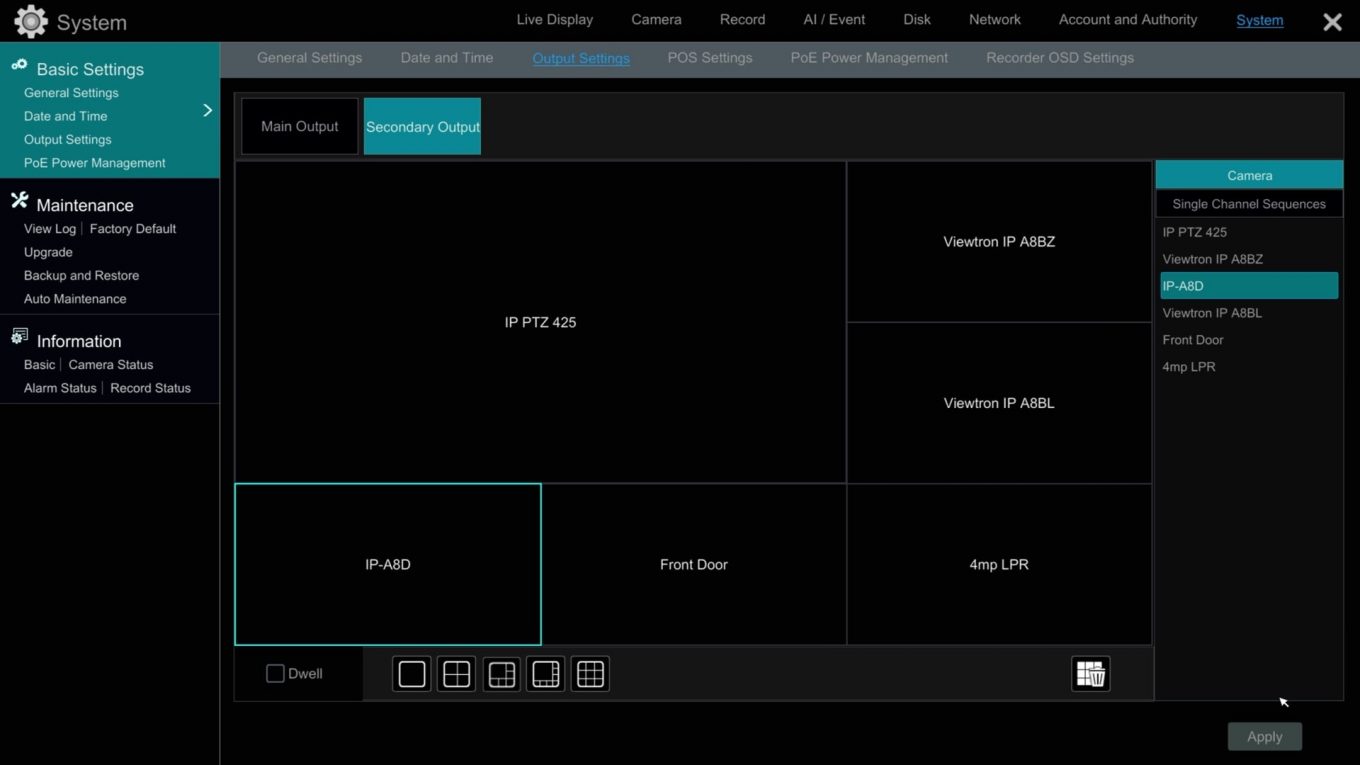 Spot Monitor for IP Cameras on 32 Channel NVR